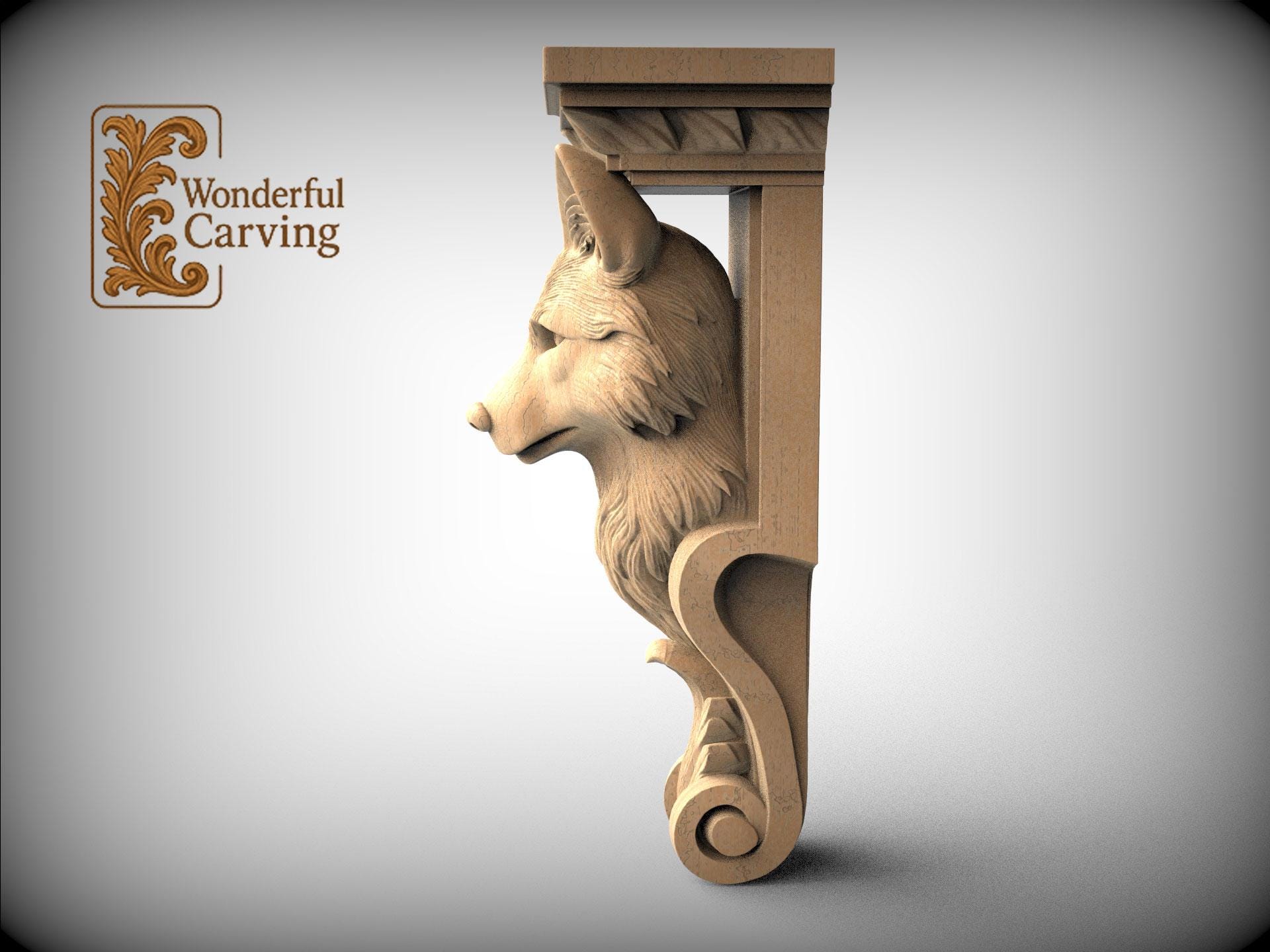 Fox Corbel Carved Wood Accent: Rustic Animal Motif, Ash Hardwood ...