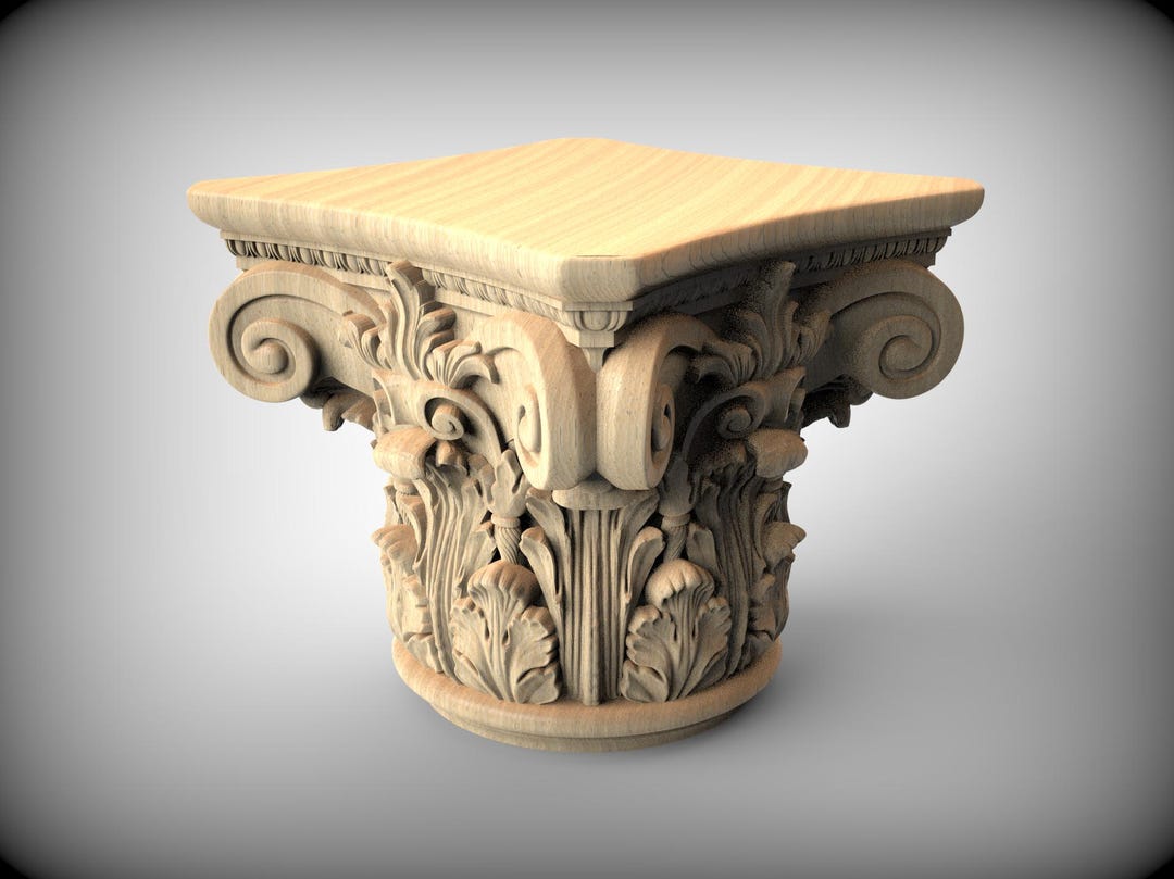 Acanthus Whorl Round Wooden Capital, 1 Pc, Unpainted, Decorative Carved ...