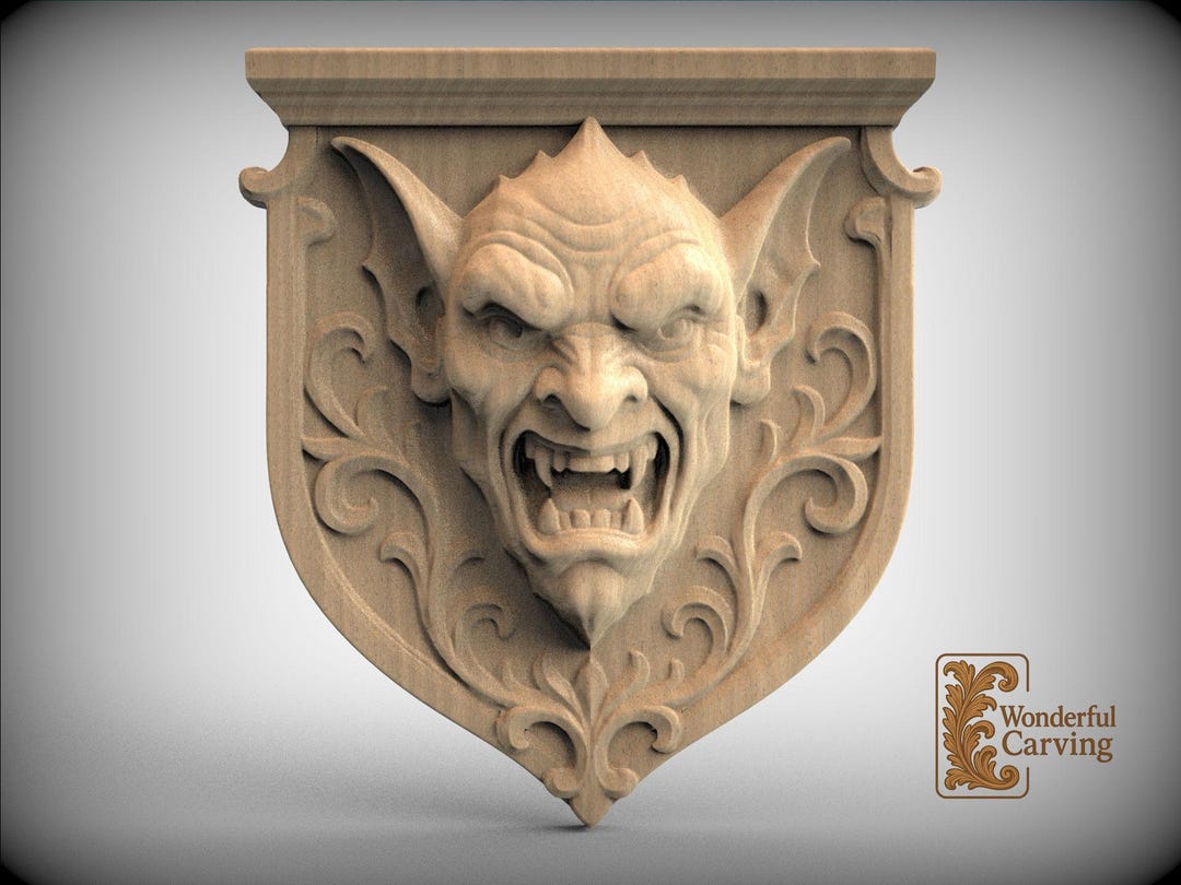 Vampire Gargoyle Corbel: Gothic Grotesque Mask - Ash Wood Decor - Etsy