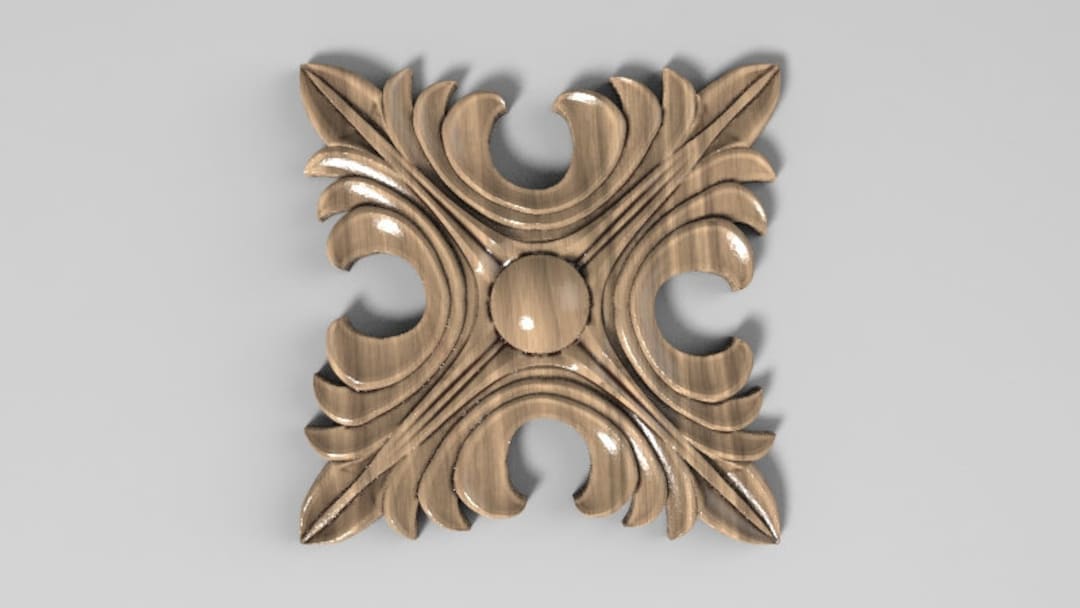 Carved Square Rosette With Ornamental Leaf Design Natural Wood Onlay ...