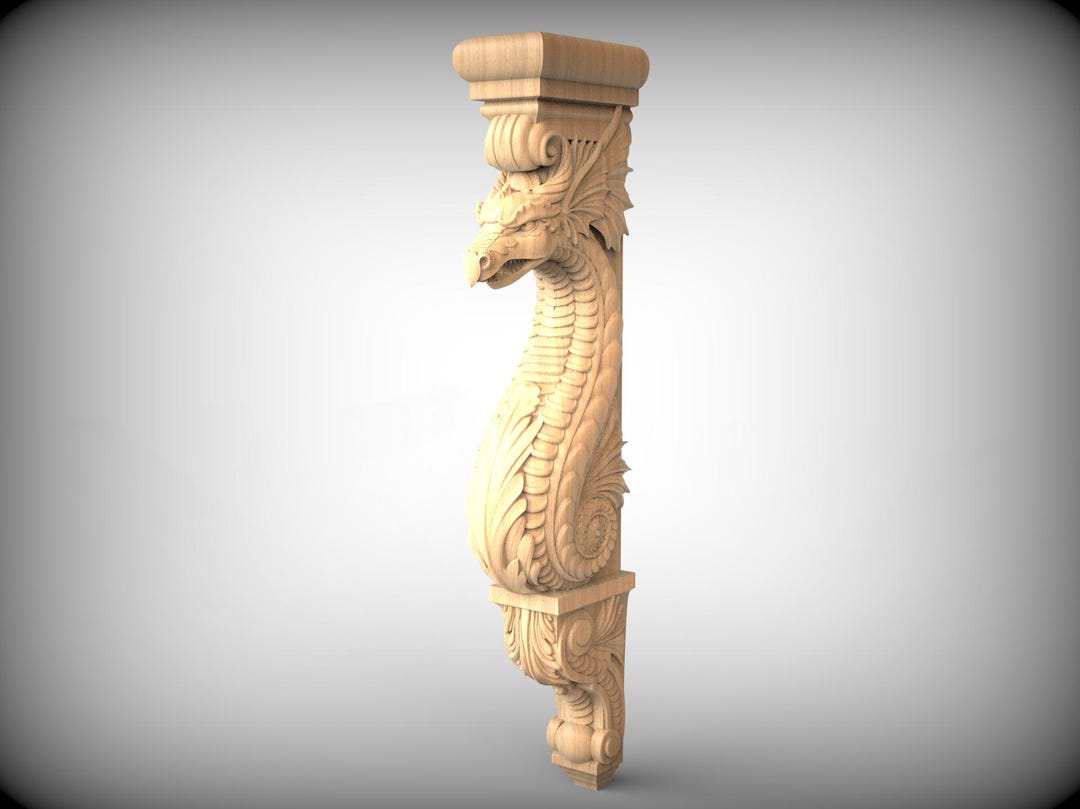 Sea Dragon Carved Wooden Corbel – Mythical Maritime Decor, Unpainted ...