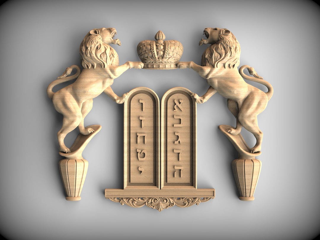 Ten Commandments Wood Carving - Lions Flanking Tablets With Crown - Etsy
