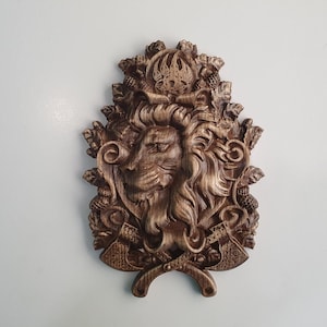 Beautiful Lion Head of Wood, Wooden Panel Carved Lion - Etsy