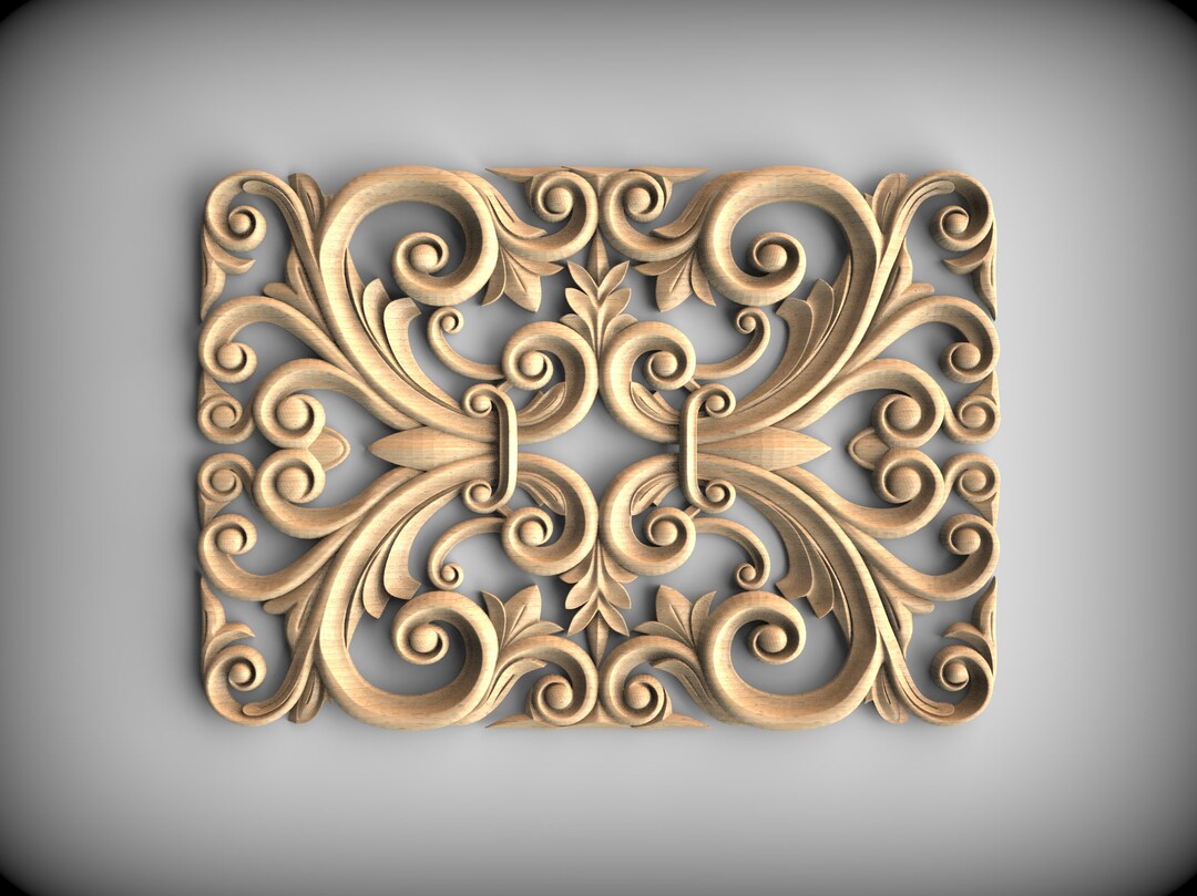 Baroque Elegance Wooden Panel – Handcrafted Carved Onlay, Unpainted ...