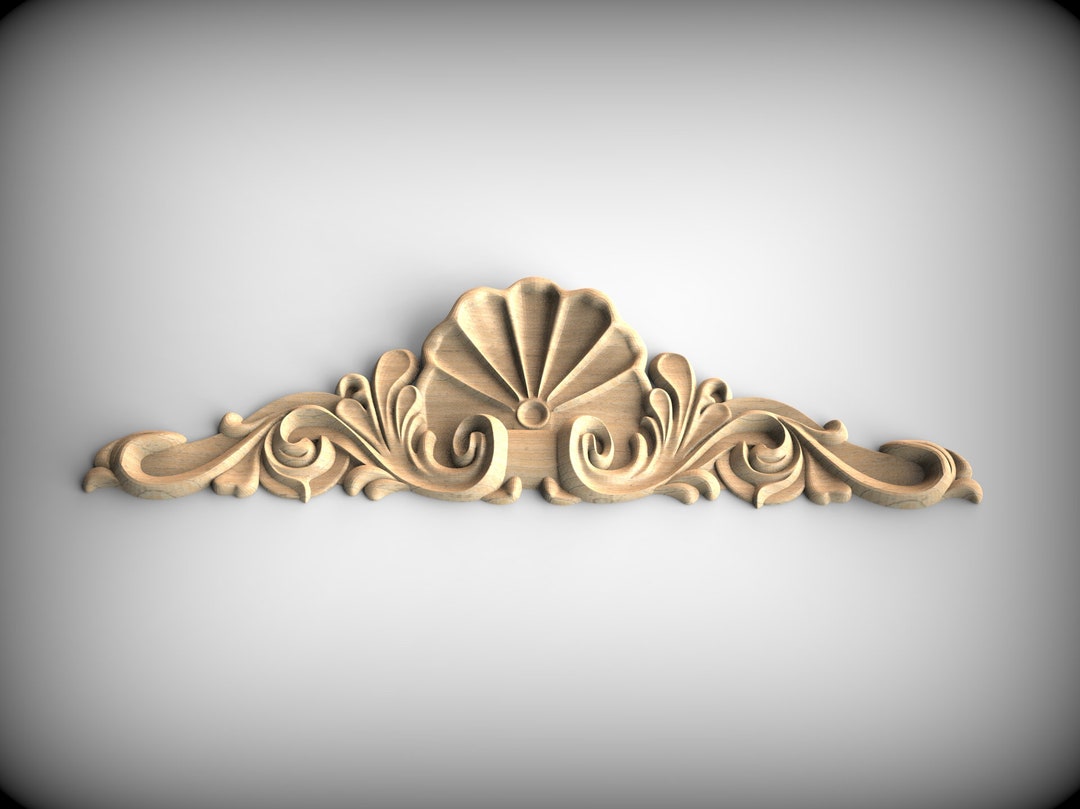 Shell and Scroll Wooden Onlay – Hand-carved Decorative Applique for ...