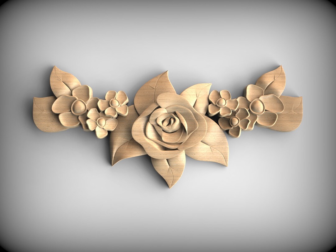 Floral Wooden Carving Applique for Rustic Home Decor, Decorative Wood ...