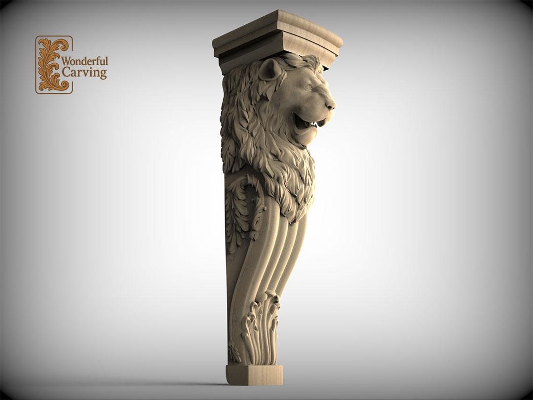 Lion Corbel Carved Wooden Bracket - Classic Decorative Pilaster, Ash ...