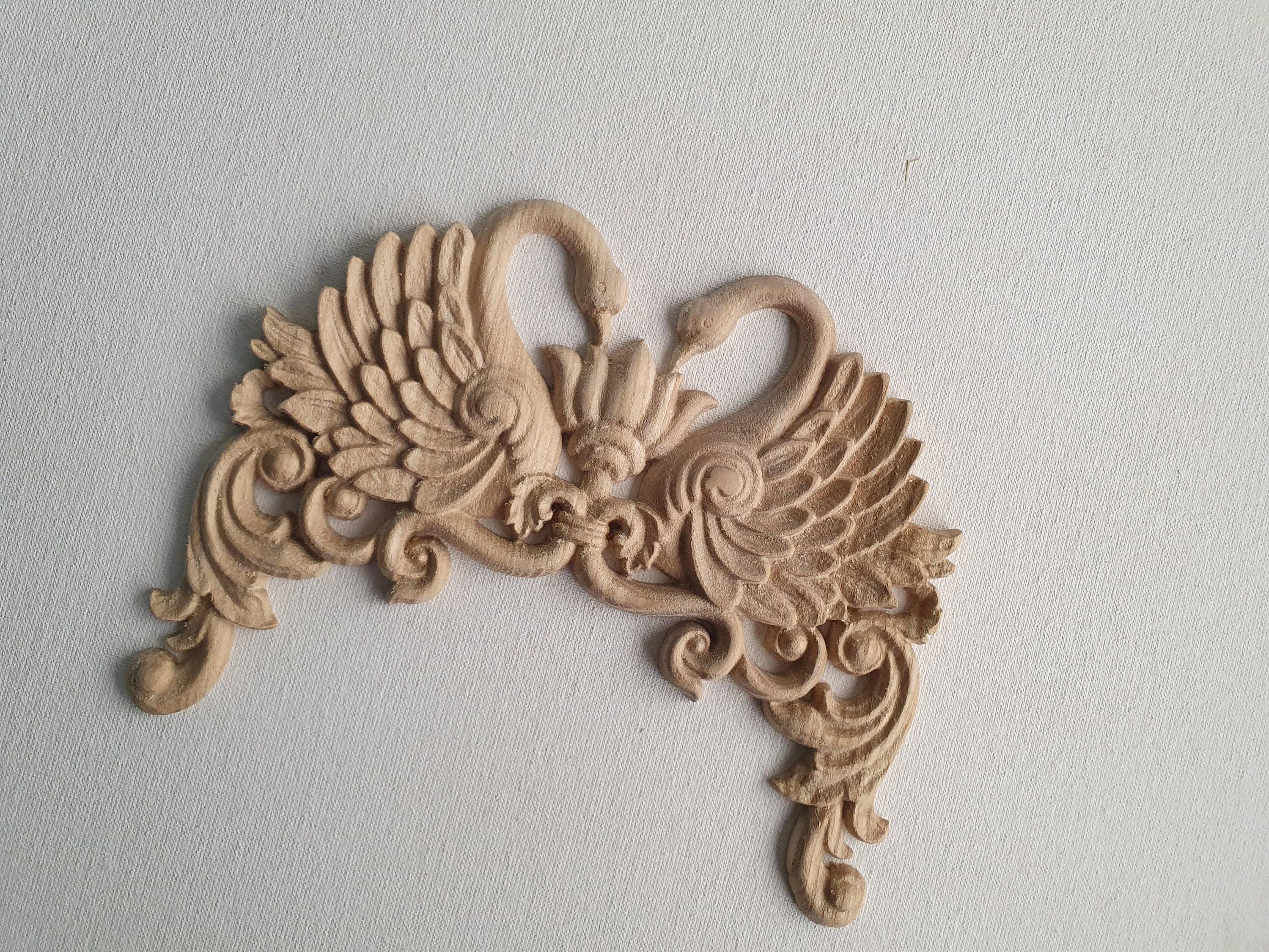 Wood Swan Onlay - Decorative Swans With Floral Crown - Etsy