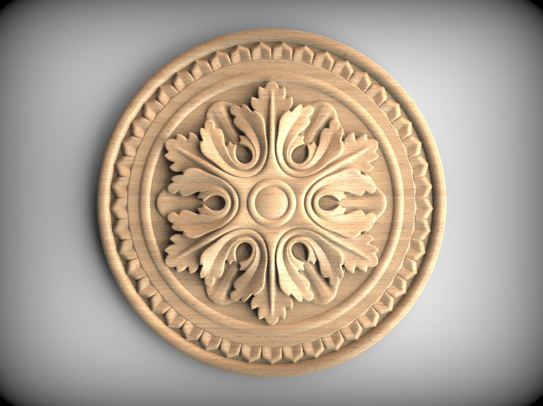 Renaissance Rosette: Carved Wooden Emblem, 1 Pc, Unpainted, Decorative ...