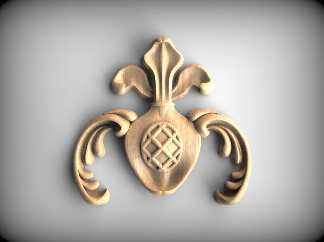 Heraldic Elegance: Central Carved Wood Appliqué, 1 Piece, Unpainted ...