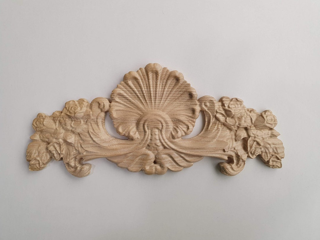 Floral Shell Wood Applique – Unpainted Decorative Overlay for Furniture ...