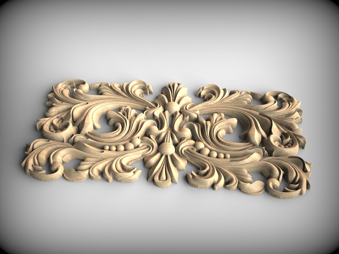 Baroque Splendor: Symmetrical Carved Wood Onlay, Wooden Panel, 1pc ...