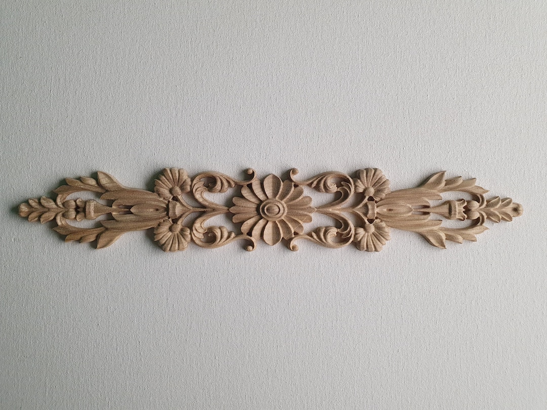 Handcrafted Floral Wooden Trim – Decorative Carved Wood Onlay for Home ...