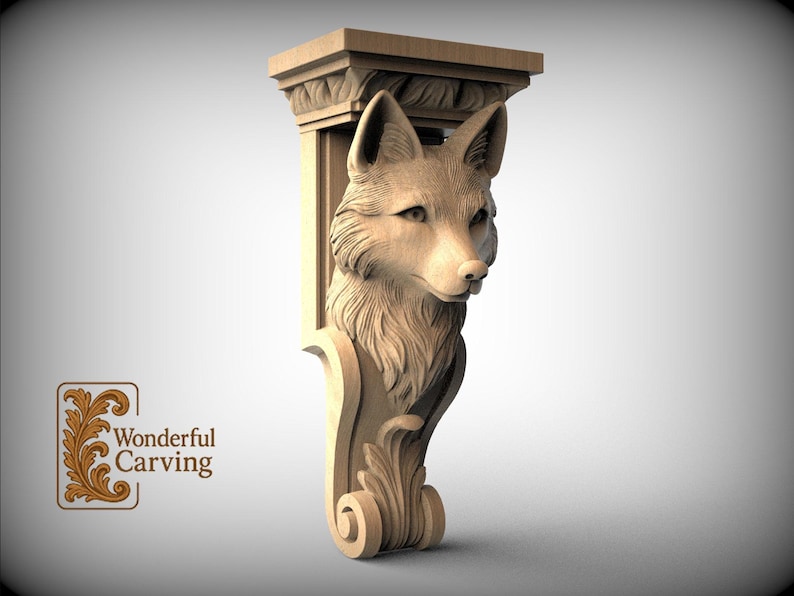 Fox Corbel Carved Wood Accent: Rustic Animal Motif, Ash Hardwood ...