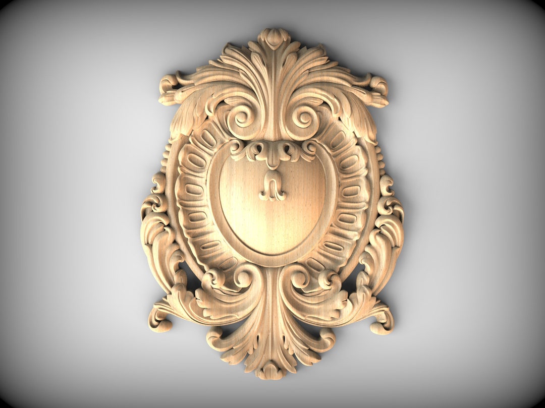 Classic Wooden Shield Onlay, Artisanal Baroque Flourishes for ...