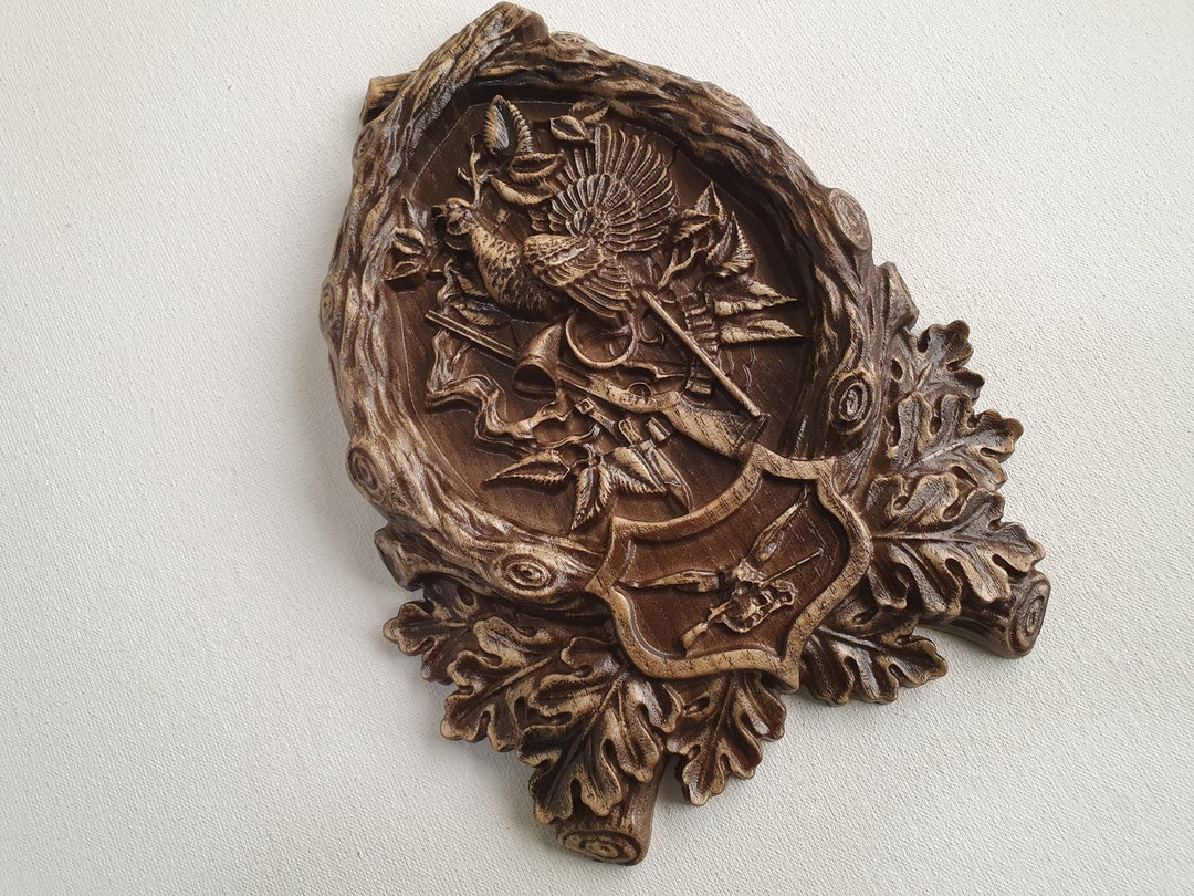 Wooden Hunting Wall Art: Bird and Rifle Carving - Rustic Cabin Decor - Etsy