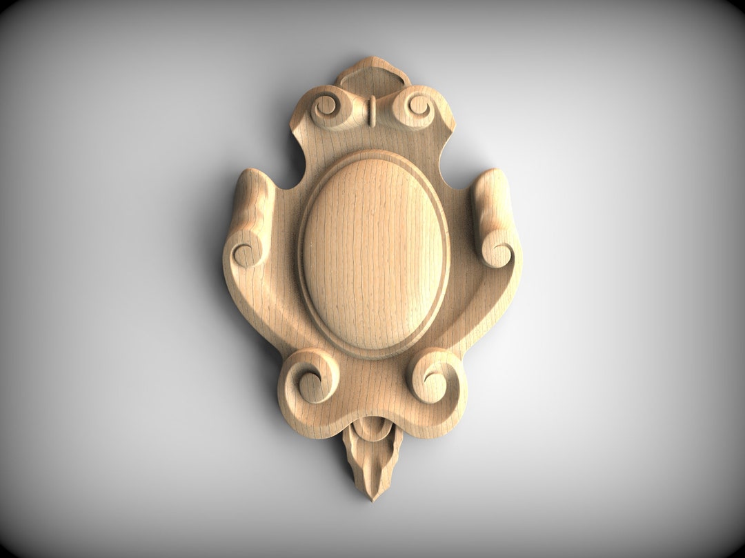 Wooden Crest Applique With Oval Design – Ornamental Shield Overlay ...