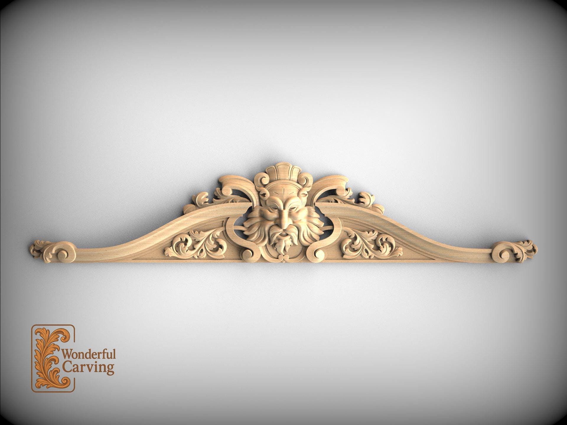 Baroque Face Pediment • Long Scroll Applique • Decorative Furniture ...
