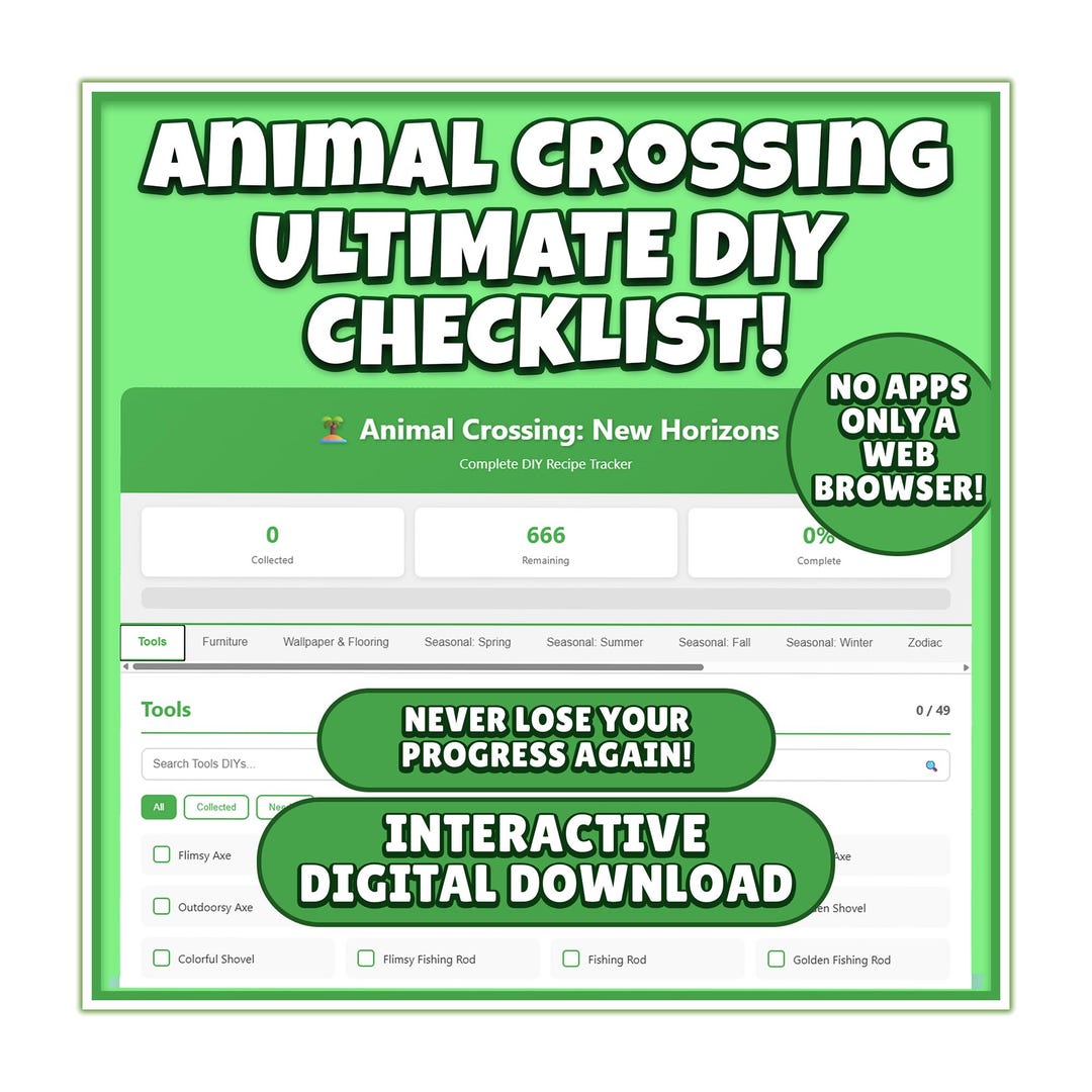 Animal Crossing ULTIMATE DIY Checklist - Interactive Digital Download ...