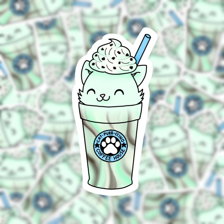 Cat-purr-ccino Stickers / Coffee Cat Stickers / Laptop Decal / | Etsy