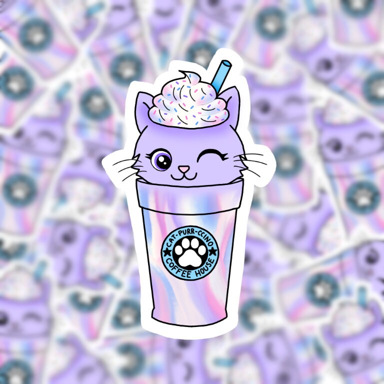 Cat-purr-ccino Stickers / Coffee Cat Stickers / Laptop Decal / | Etsy