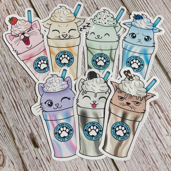 Cat-purr-ccino Stickers / Coffee Cat Stickers / Laptop Decal / | Etsy