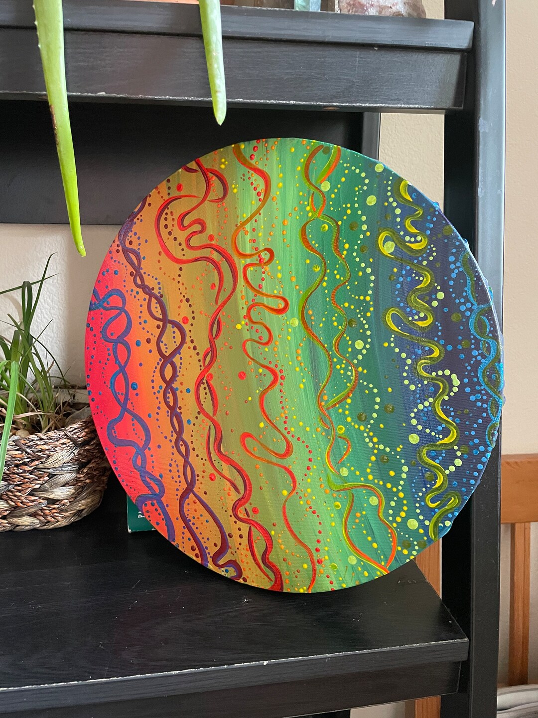 Rainbow Acrylic Abstract Painting - 12” Round Canvas - Etsy