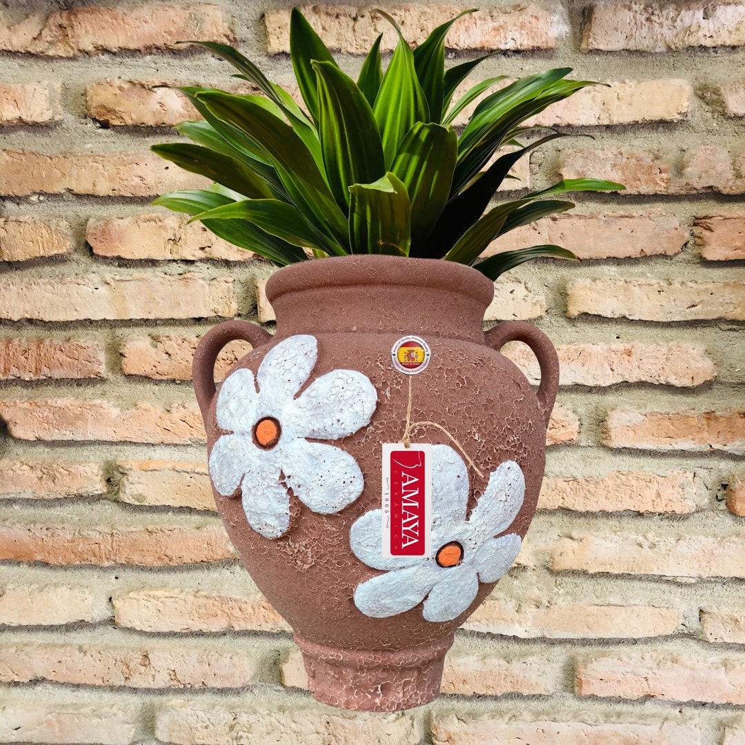 Spanish Ceramic Wall Pot Brown Daisy Model Aged Style - Etsy