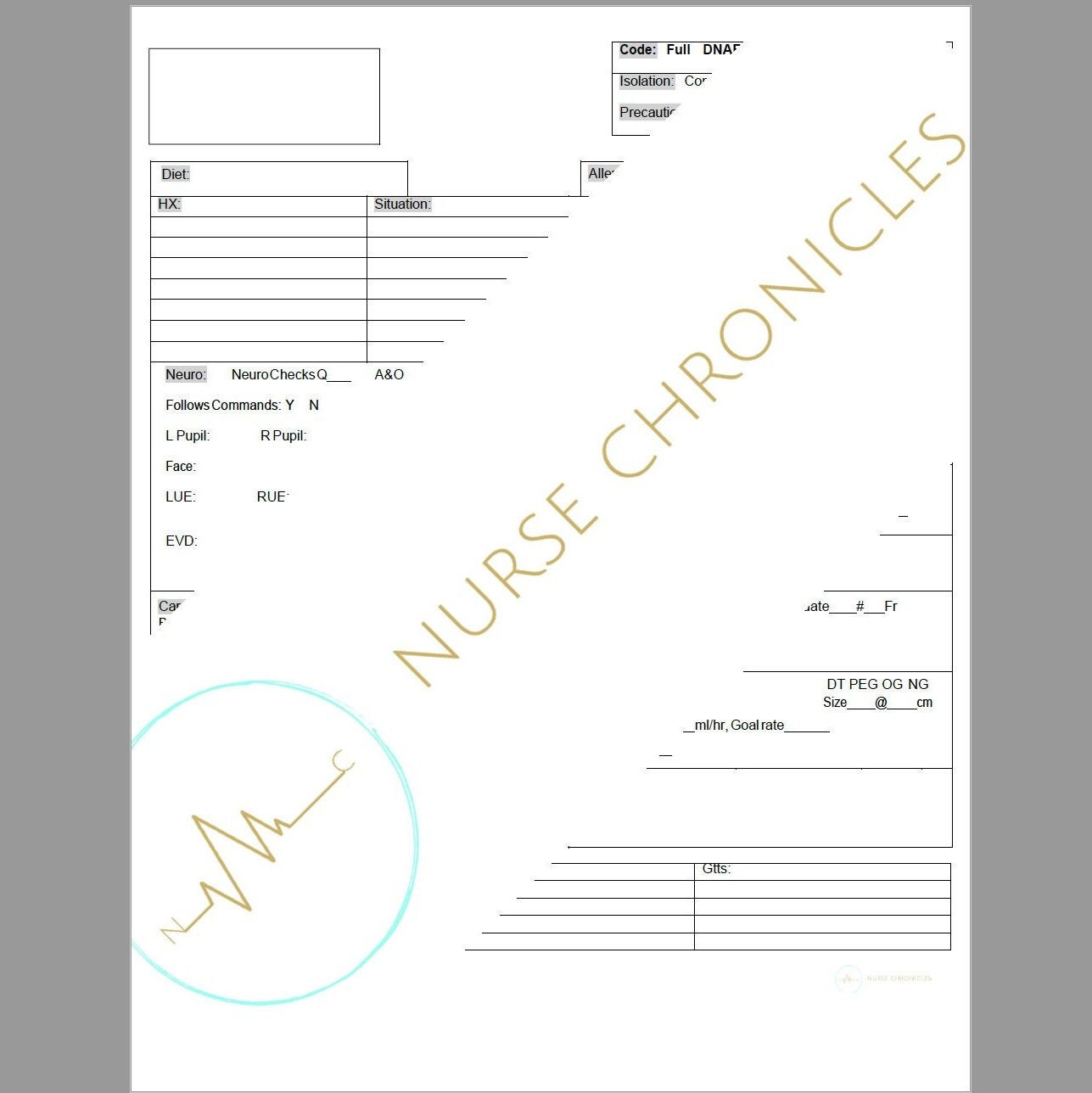 Neuro ICU Report Sheet - Etsy