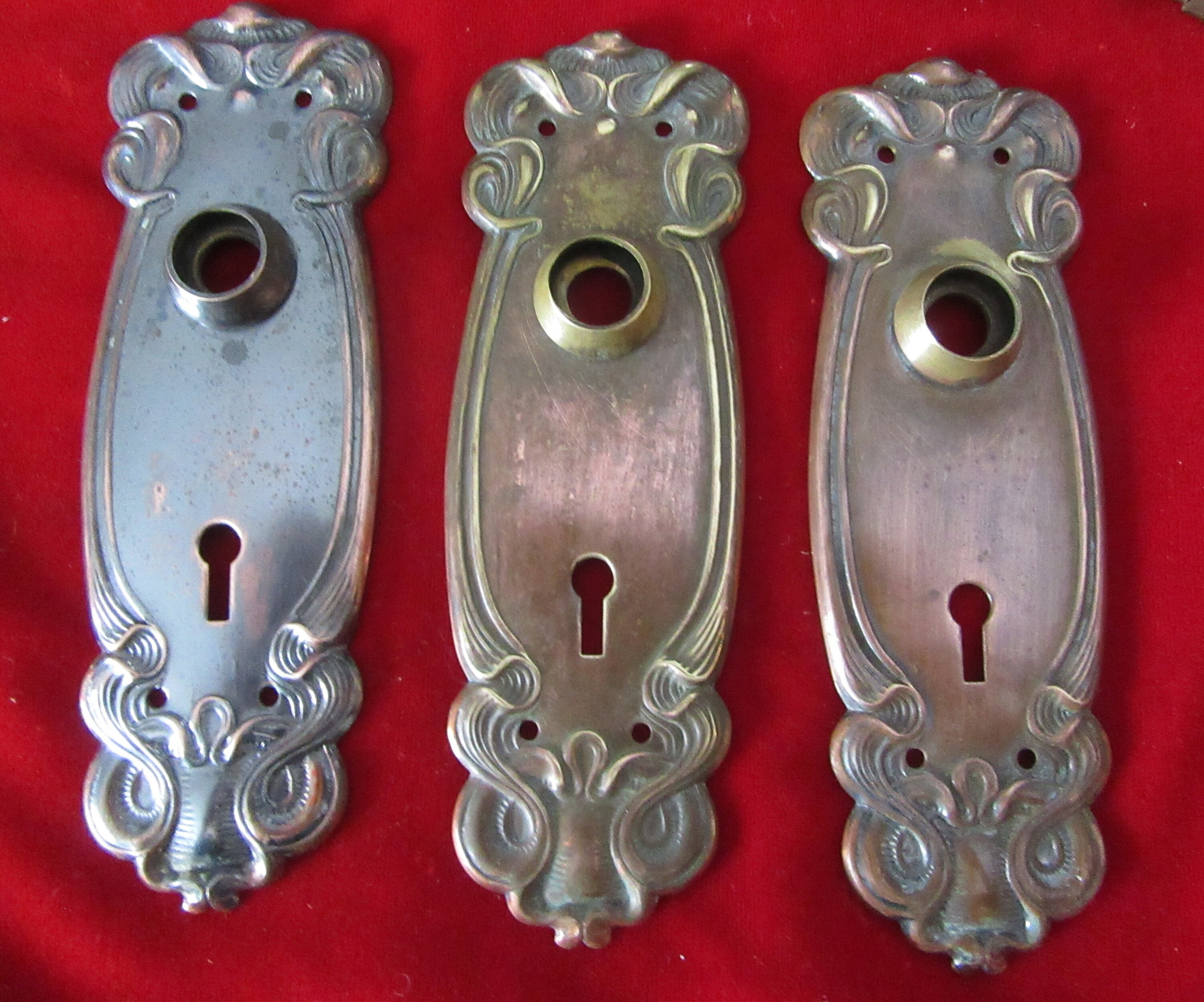 ALBY, Art Nouveau Wrought Brass Set Including 2 Door Knobs, 2 Back ...