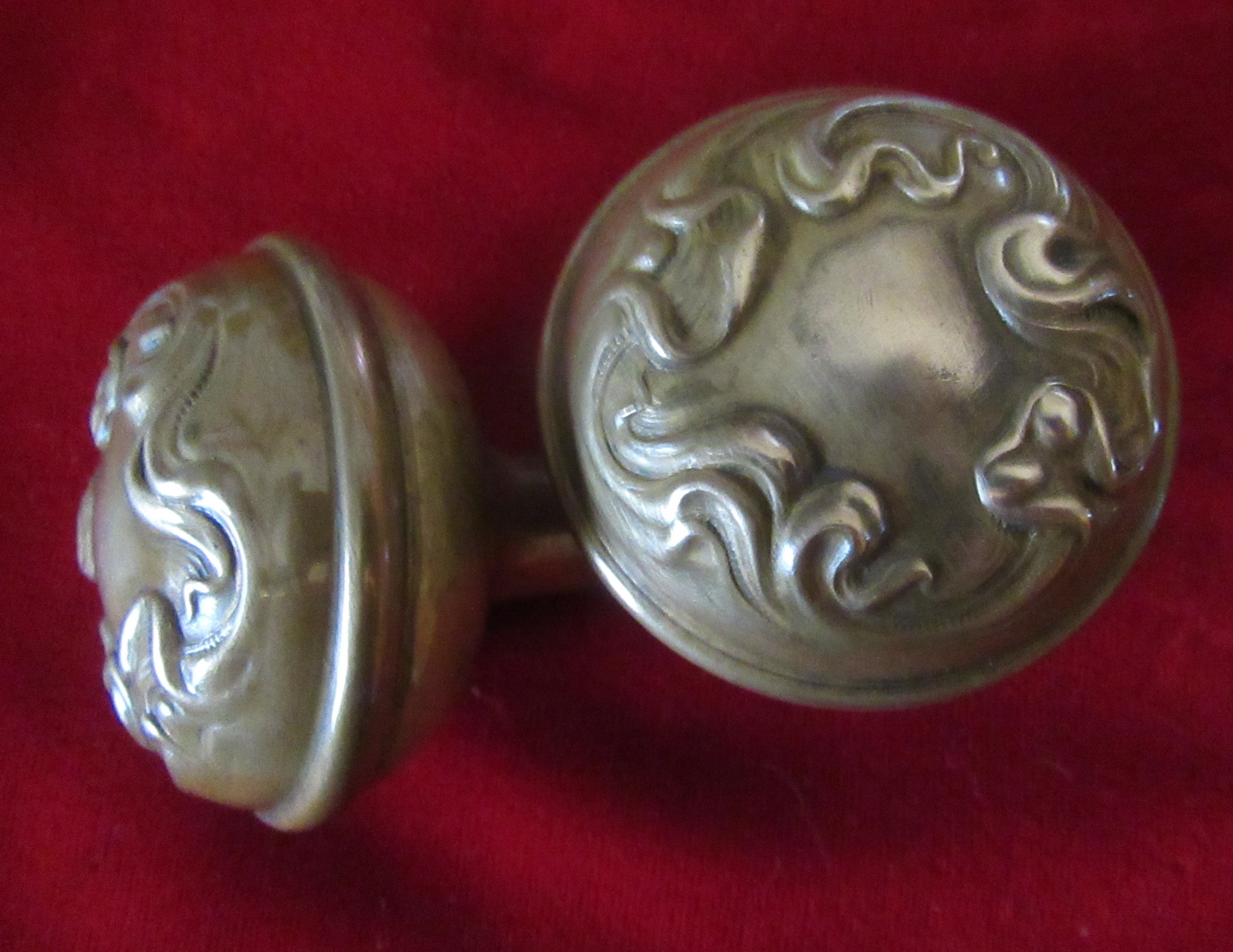 ALBY, Art Nouveau Wrought Brass Set Including 2 Door Knobs, 2 Back ...