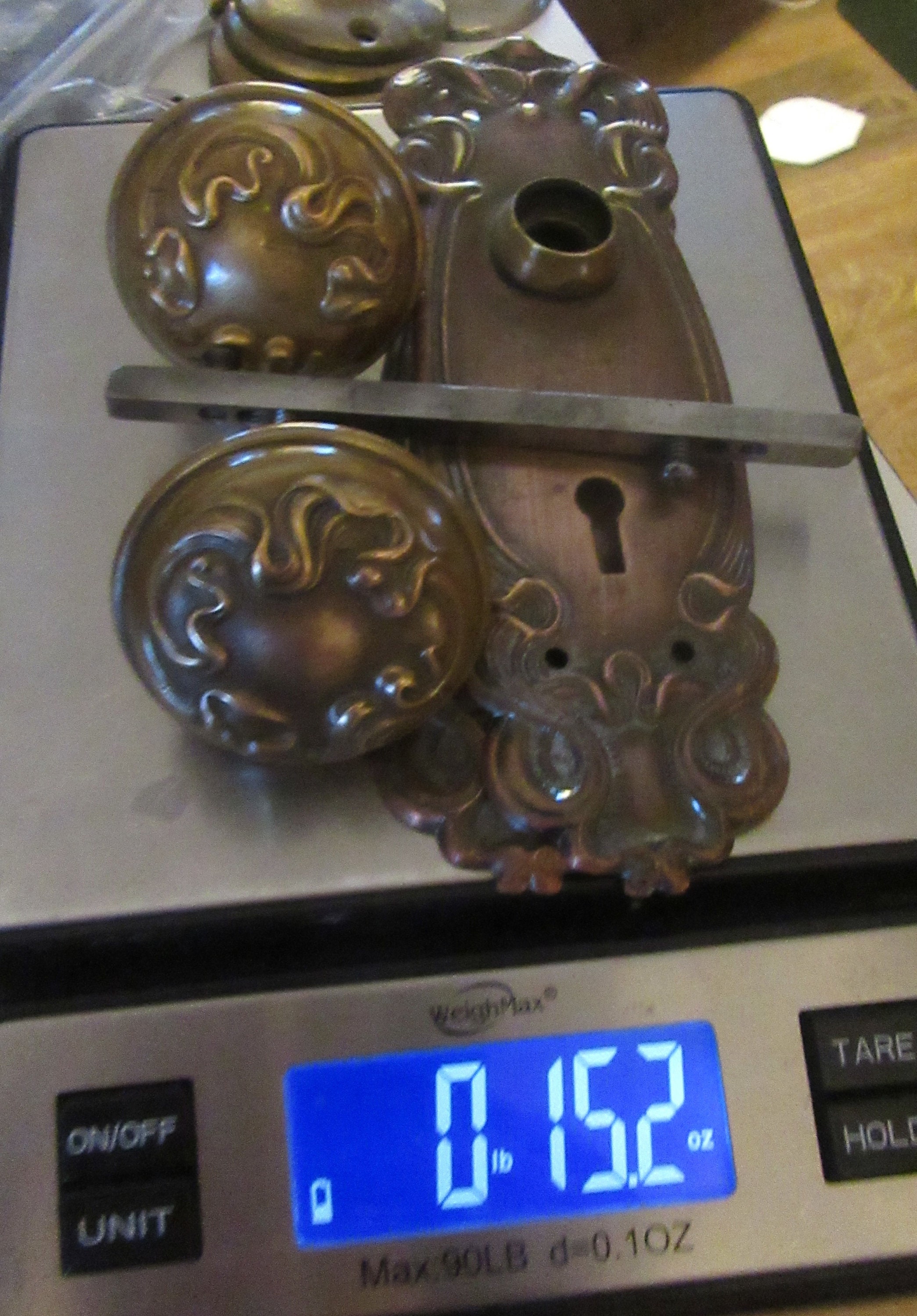 ALBY, Art Nouveau Wrought Brass Set Including 2 Door Knobs, 2 Back ...