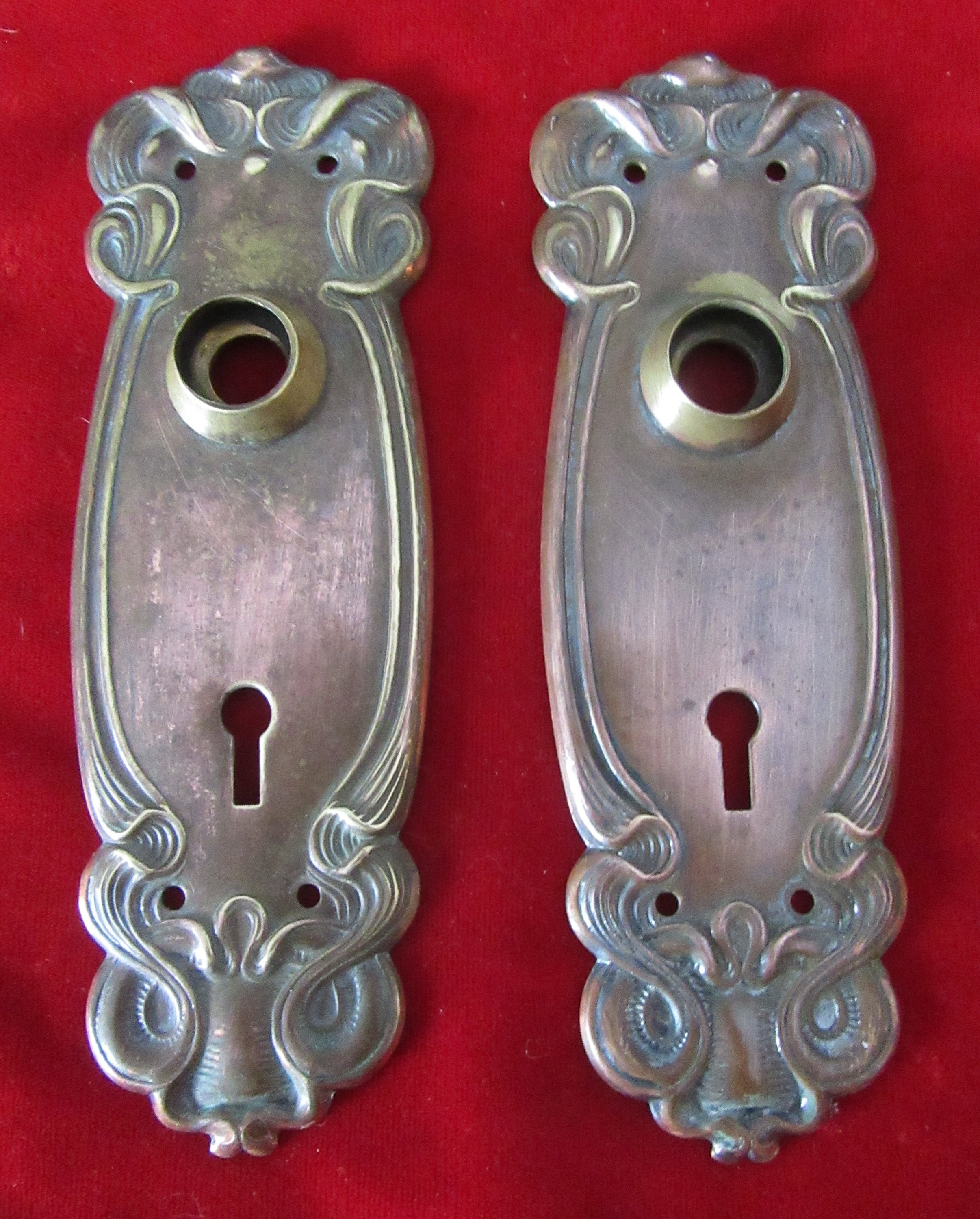 ALBY, Art Nouveau Wrought Brass Set Including 2 Door Knobs, 2 Back ...