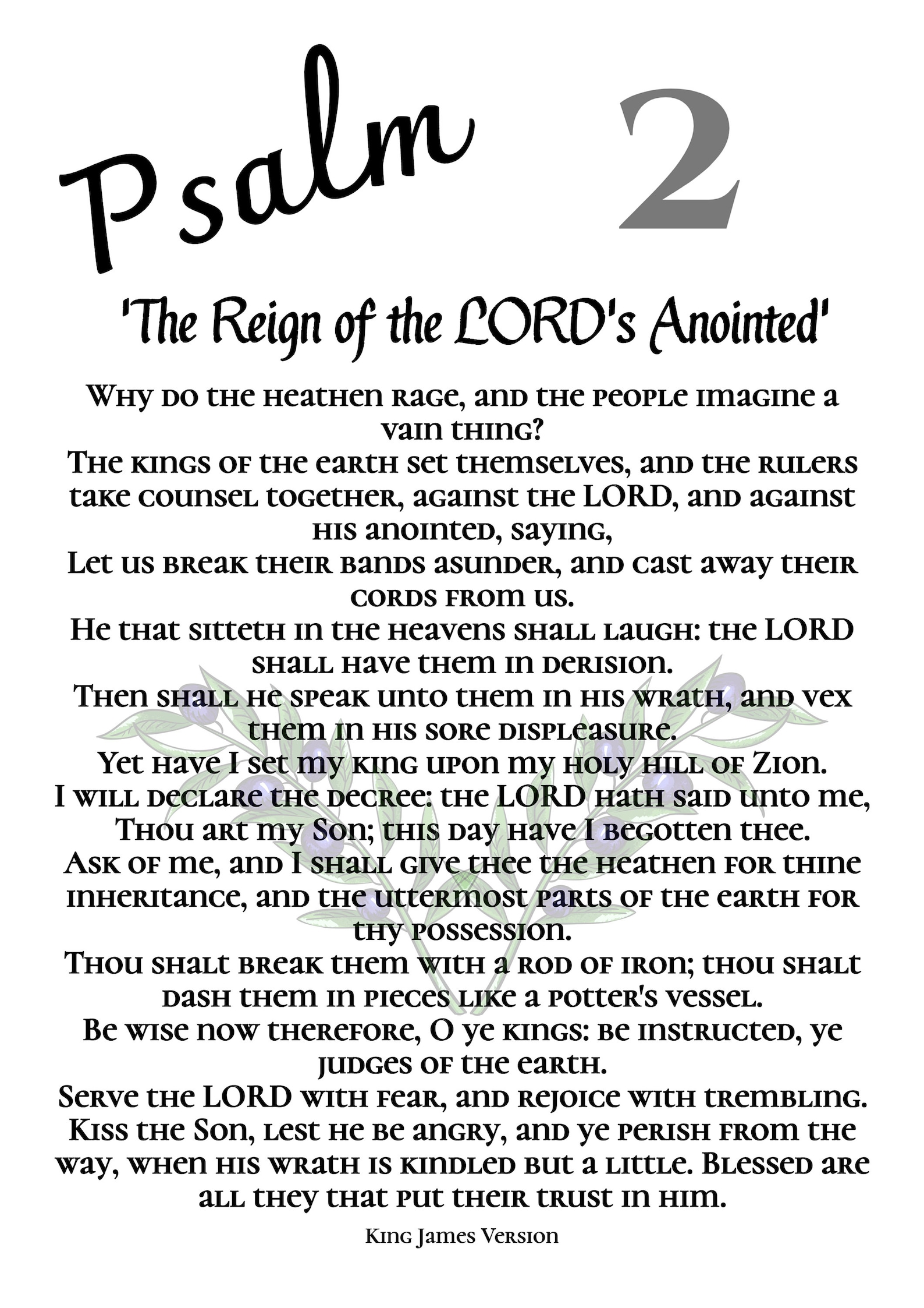 Psalm 2 Digital Print. English, King James, English Standard and 8 ...