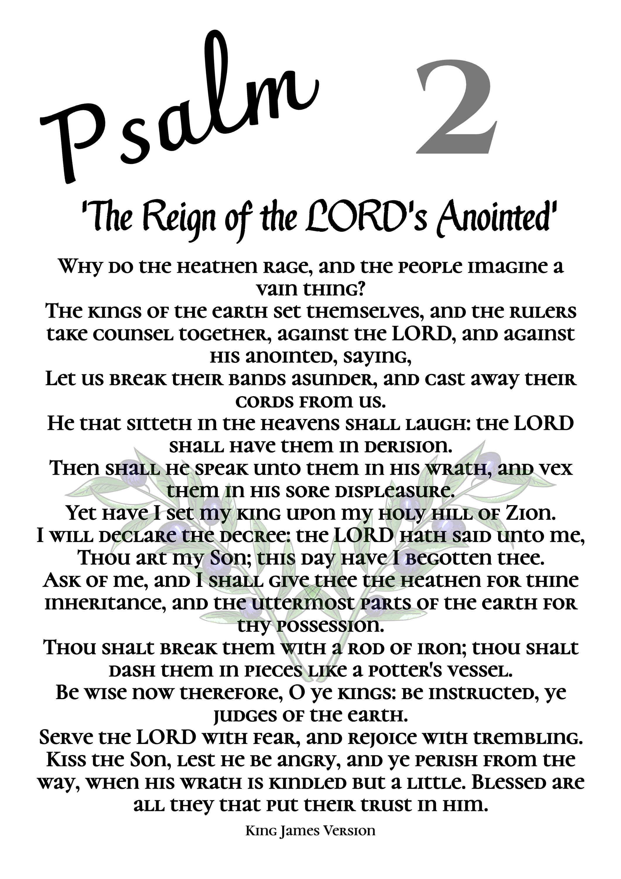 Psalm 2 Digital Print. English, King James, English Standard and 8 ...