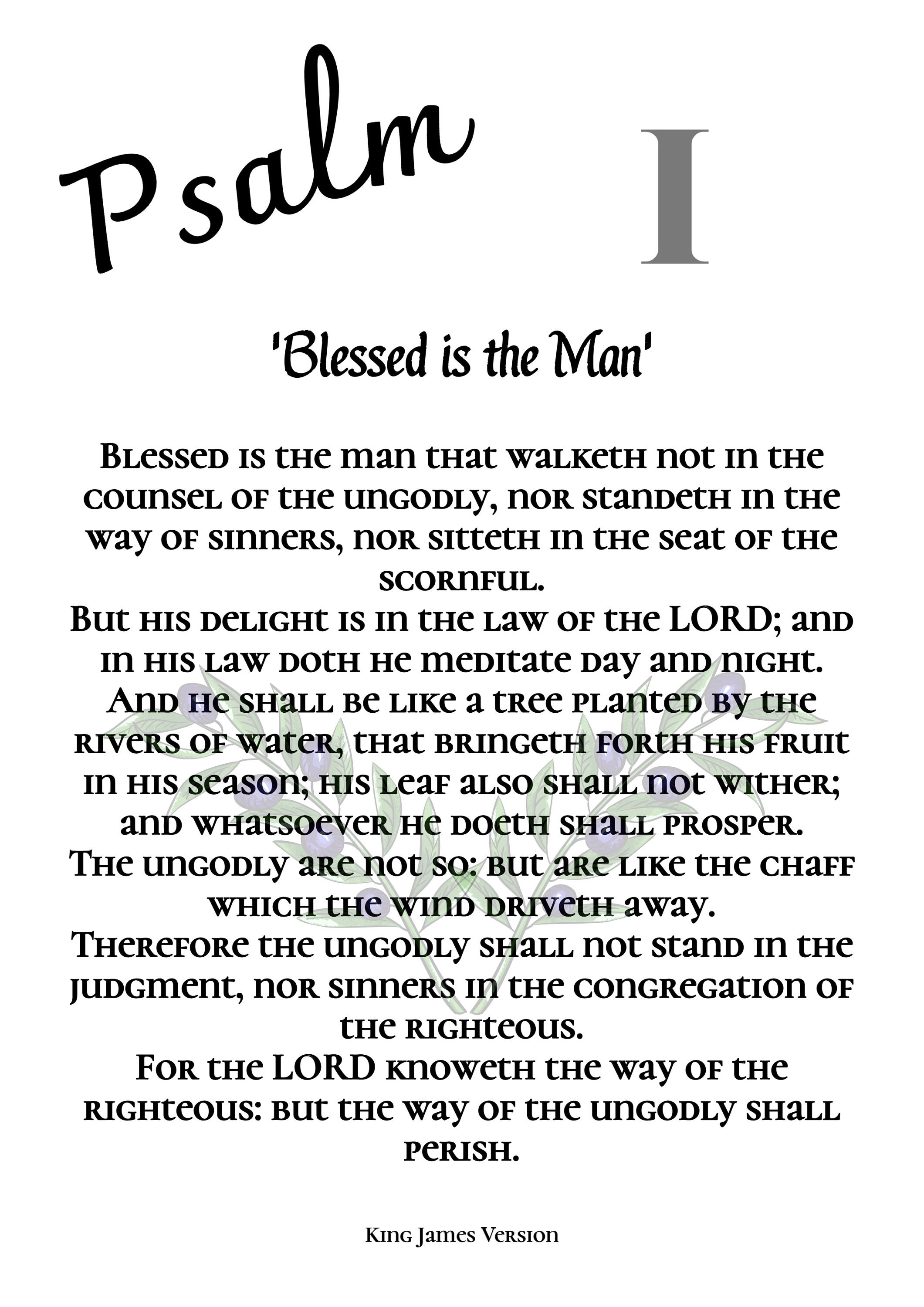 Psalm1 'blessed is the Man' Digital Print. English, King James, English ...
