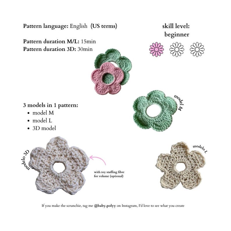 EN Pattern - Flower Scrunchie Crochet Pattern - Etsy