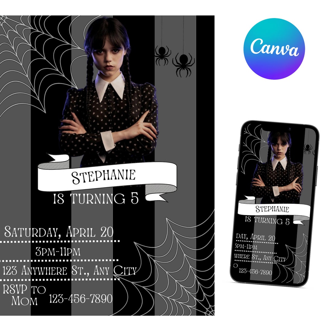 Wednesday Invitation Wednesday Addams Birthday Invitation Wednesday ...