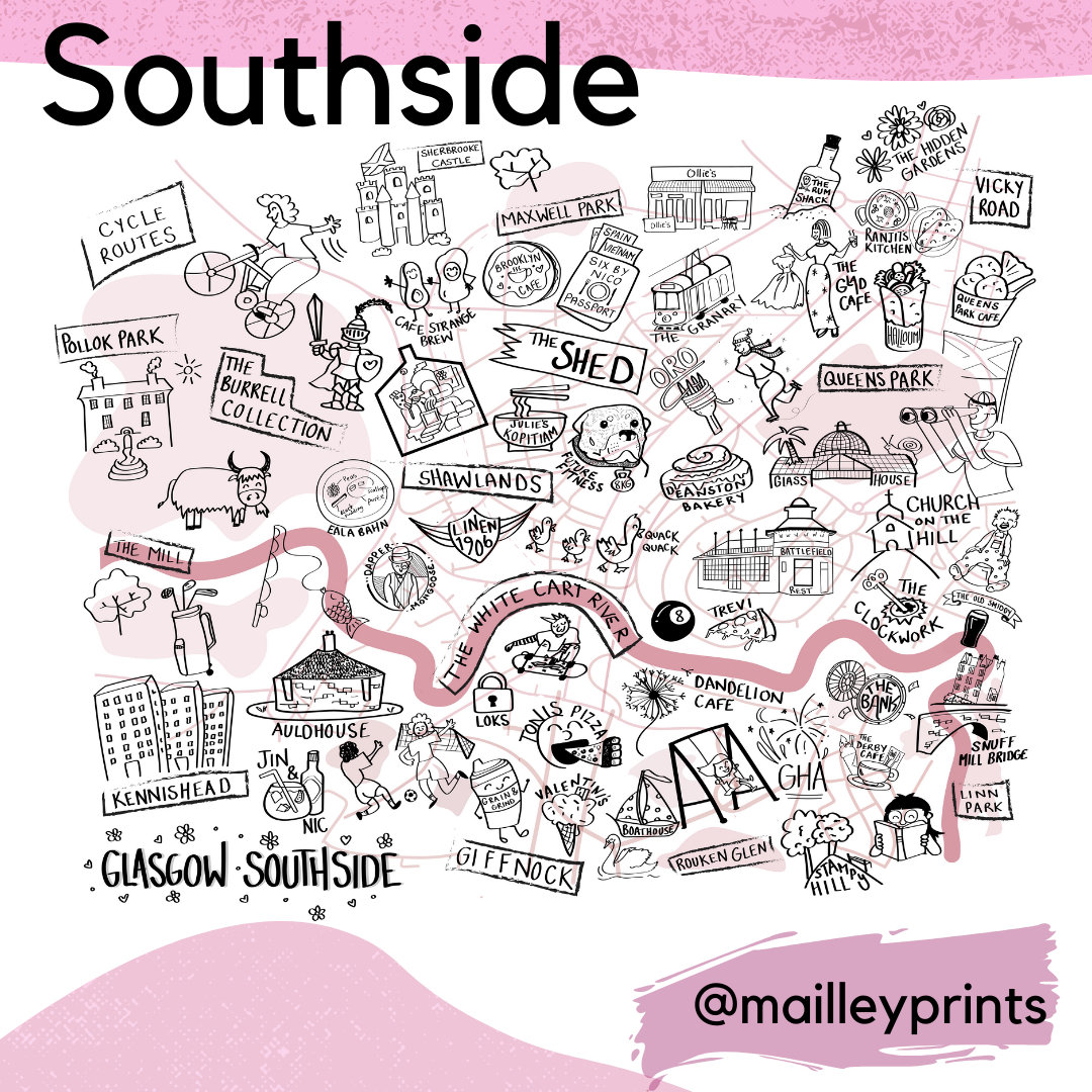 Glasgow Print - Southside Map - Etsy