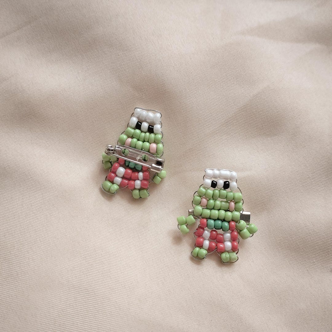 Beaded Pin Kuromi Brooch Baby Green Frog Beads Amigurumi Brooch Cute ...
