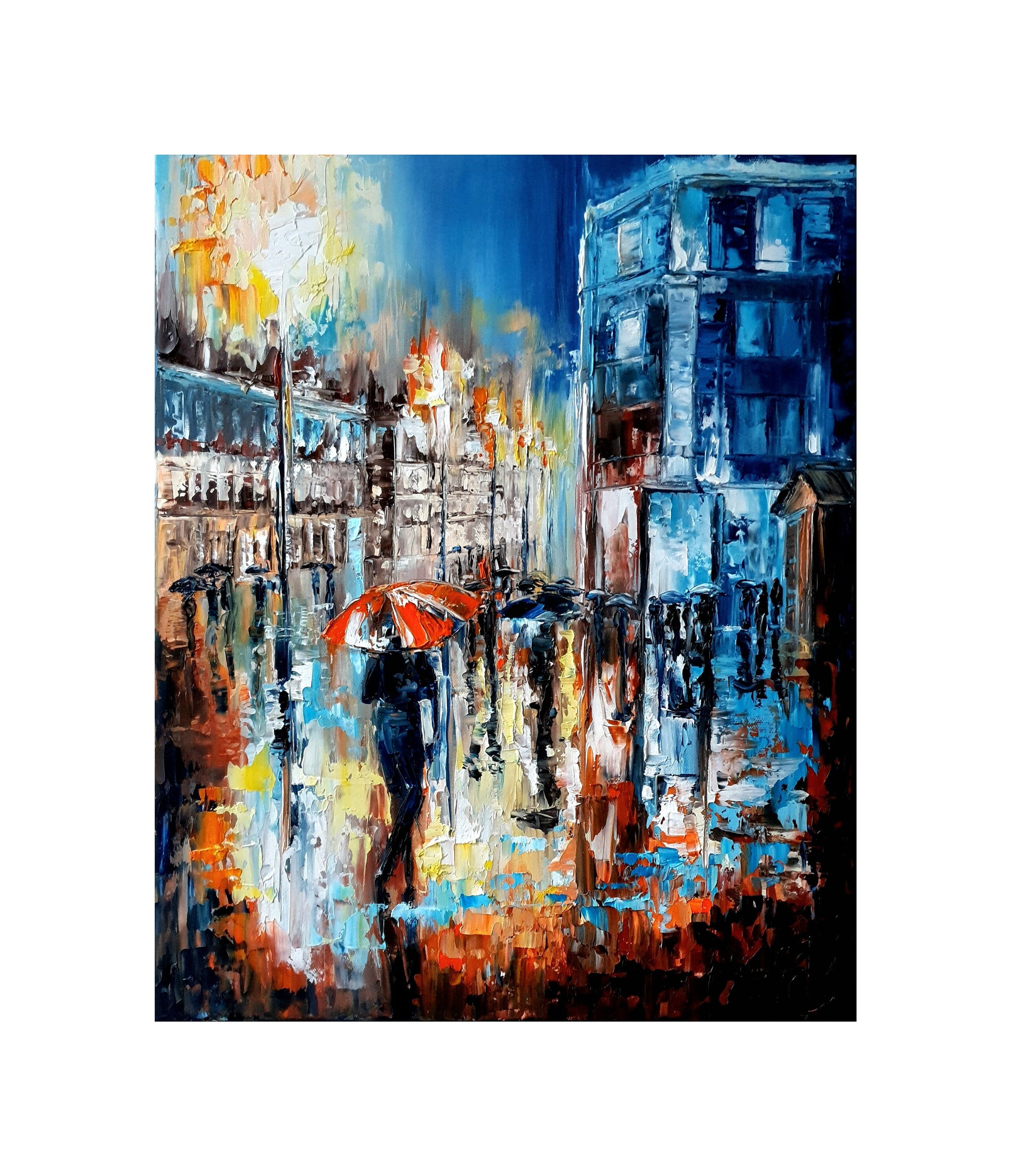 Rainy City Street Painting
