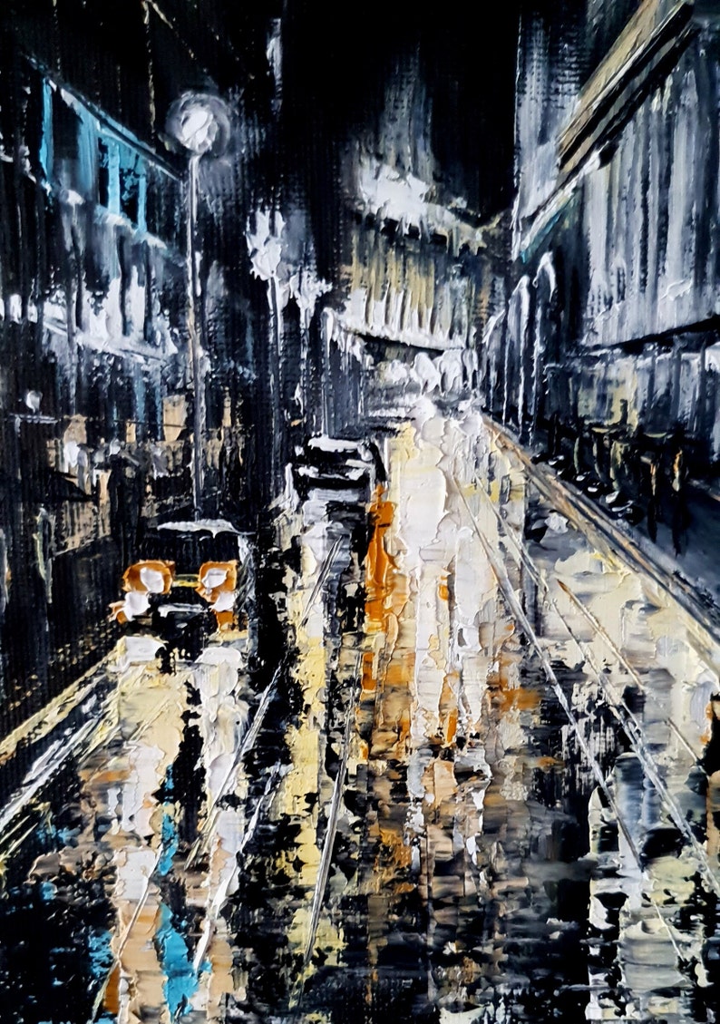 Rainy Painting Original City Rain Urban Art Umbrella Art Oil Paintings ...