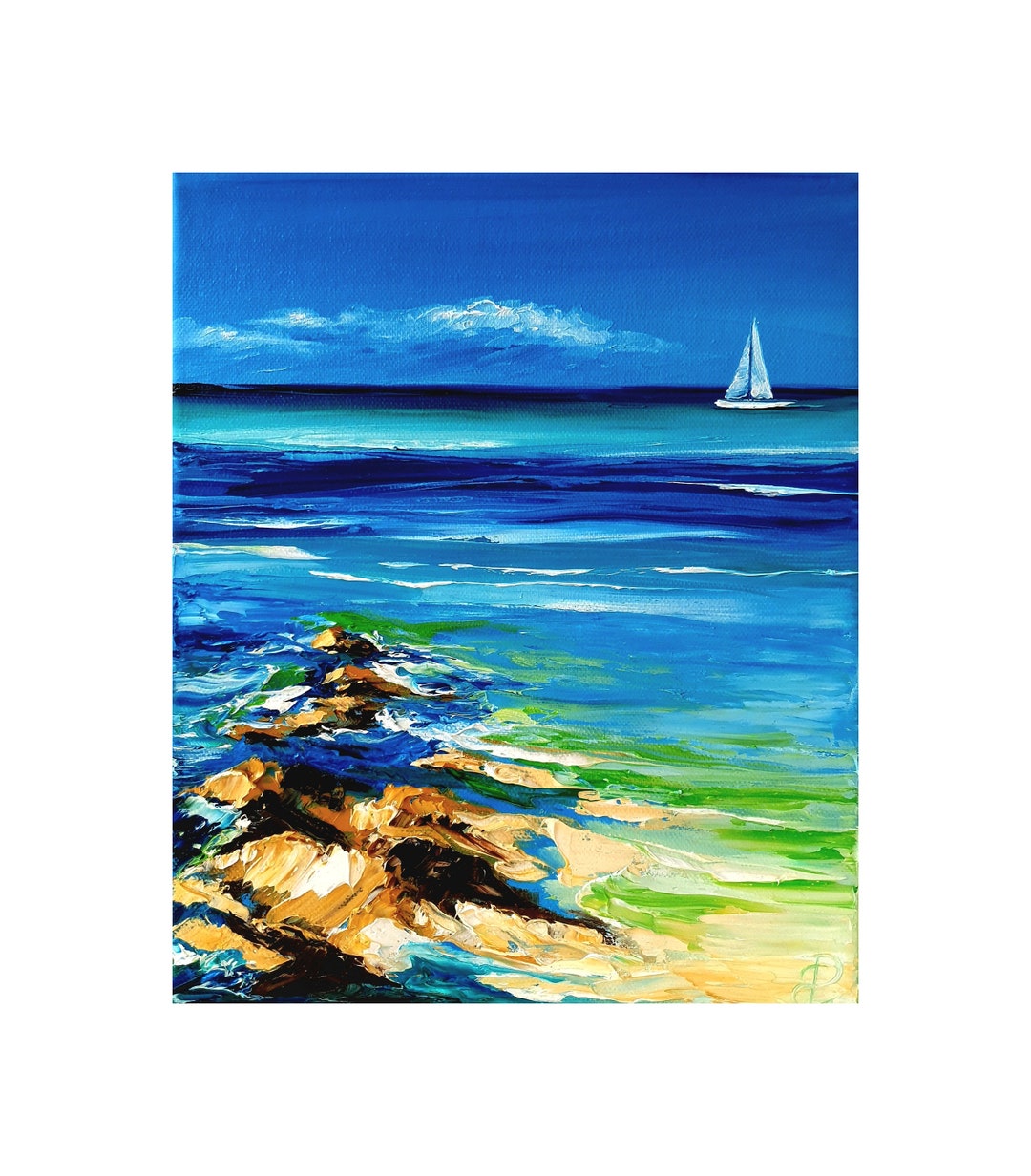 Ocean Painting Sea Landscape Sailboat Oil Painting Original Ocean ...