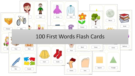 Printable Download 100 First Words Flashcards Toddler | Etsy