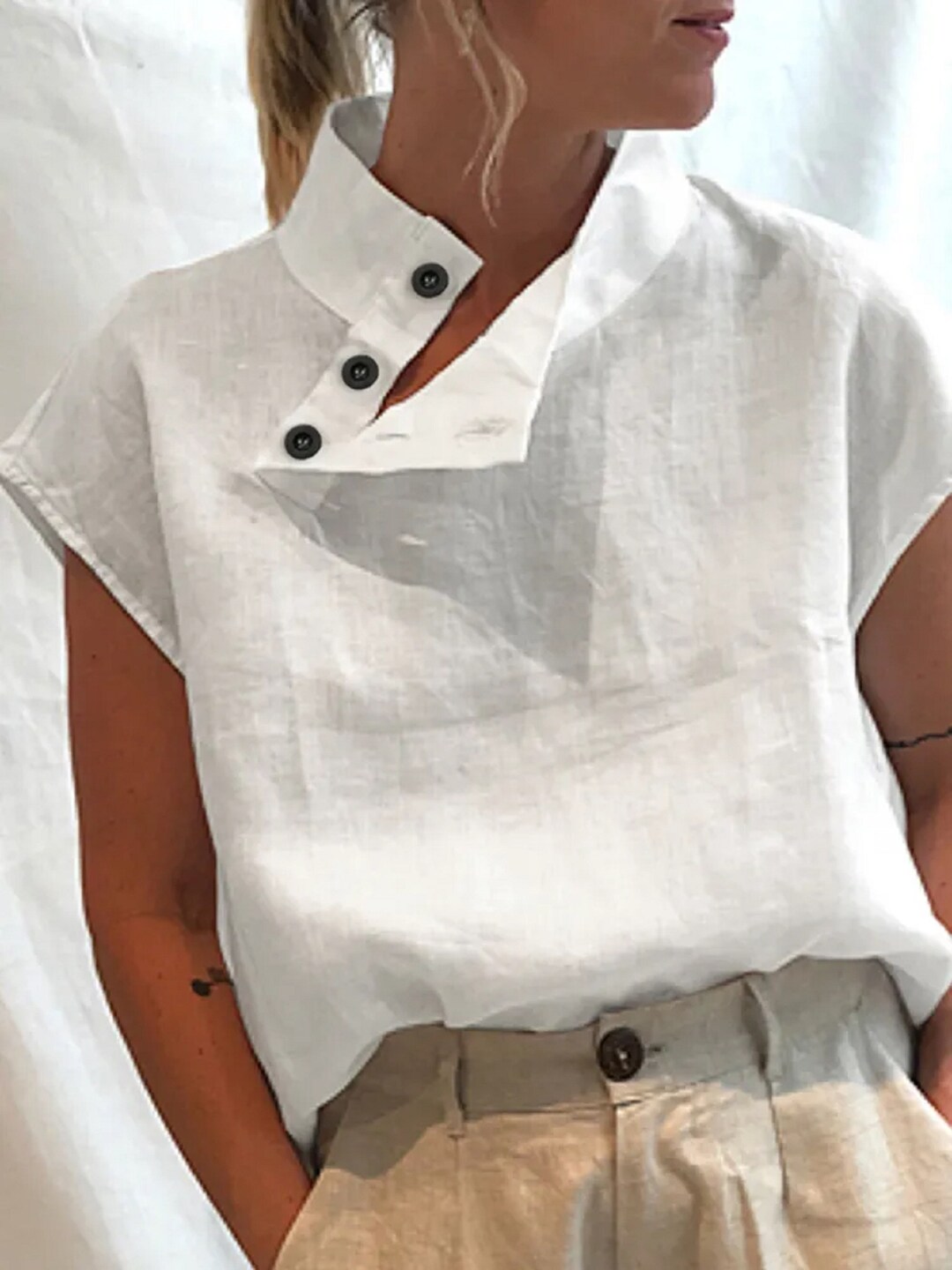 Women Blouses Fashion Blusas Mujer Elegant Cotton Linen White Shirt ...