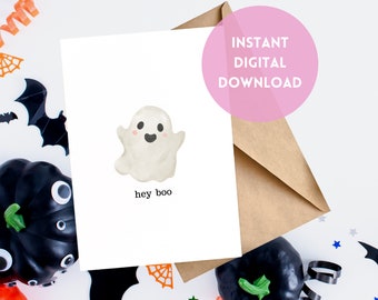 Hey Boo Card DIGITAL Download Printable Fall Greeting Card With ...
