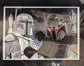 Boba Fett and Jango Fett Bounty Hunters Poster Watercolor Star Wars ...