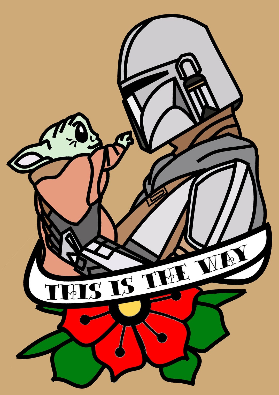 Mandalorian and Grogu Old School Tattoo Mounted Print - Etsy