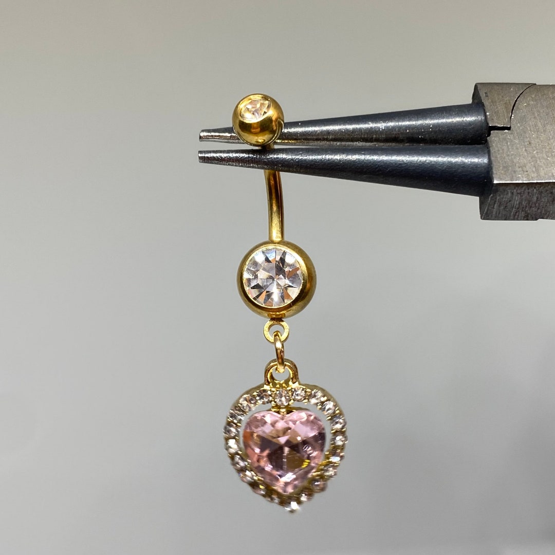 Pink and Gold Heart Belly Bar | Piercings, Jewellery, Gift Ideas - Etsy