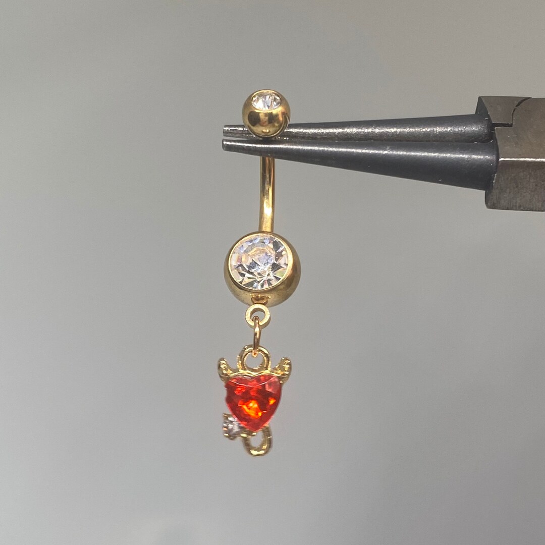 Red Heart Gold Devil Belly Bar Piercings Handmade - Etsy
